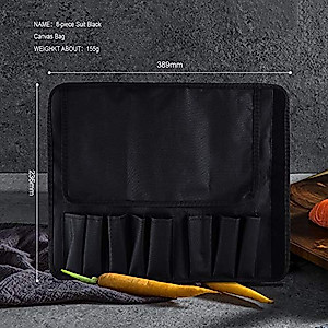 XYJ Set of Knives 8-pieces Stainless Steel Kitchen Knife Vegetable Nakiri Knife Meat Ham Steak Bread Slice Knives With Carry Roll Bag Chef Tools Set (Coffee)