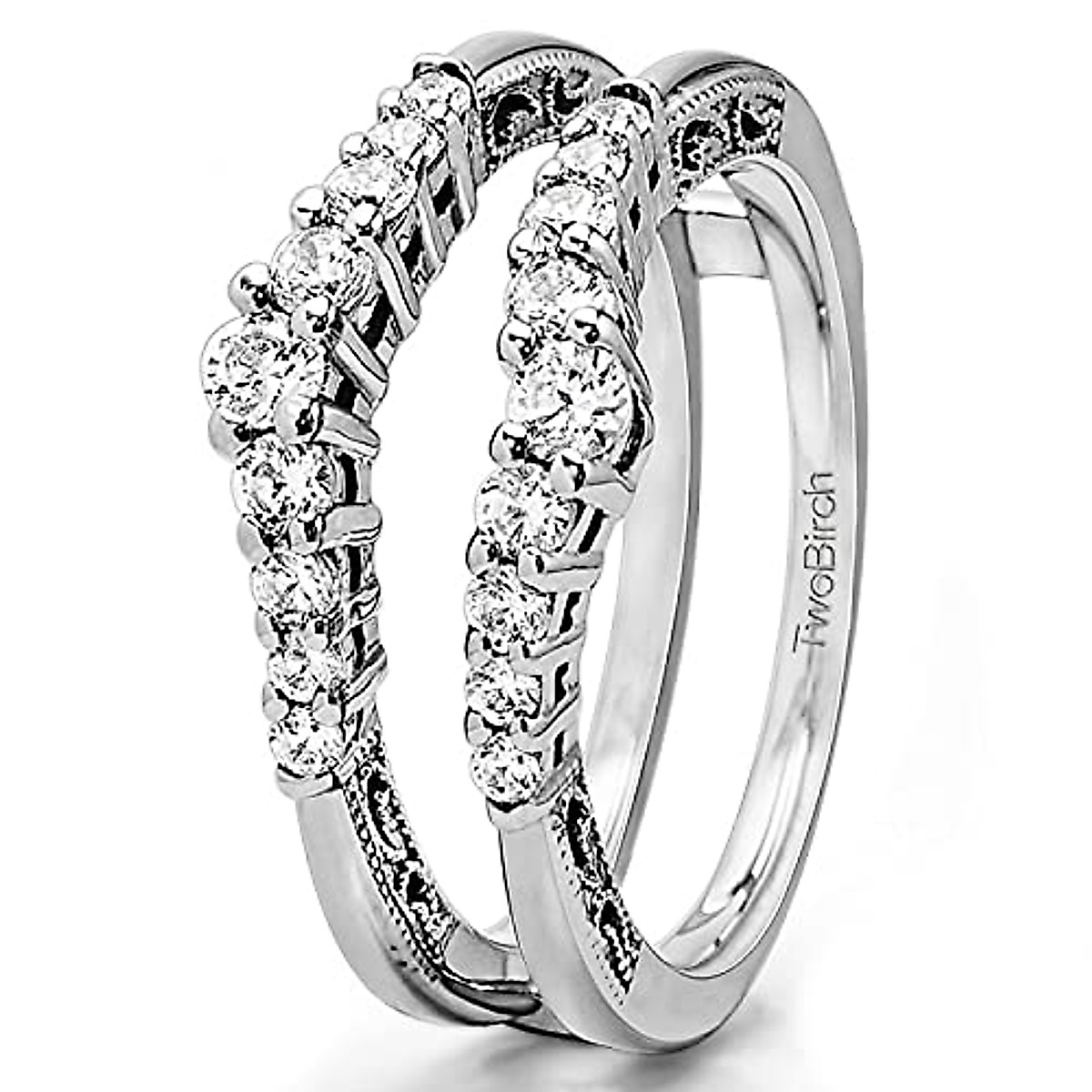 TwoBirch Sterling Silver Vintage Ring Guard with Filigree Designs With Cubic Zirconia (0.71 ct.) (sterling-silver, 9)