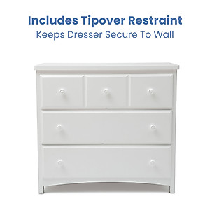 Delta Children 3 Drawer Dresser with Interlocking Drawers, Bianca White