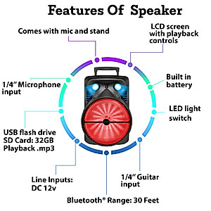1600 Watts Bluetooth Speaker with Tripod, Wired Microphone & Remote Control | Rechargeable 15" Two Way Bluetooth DJ Light Speaker Package with USB SD Card inputs by Technical Pro