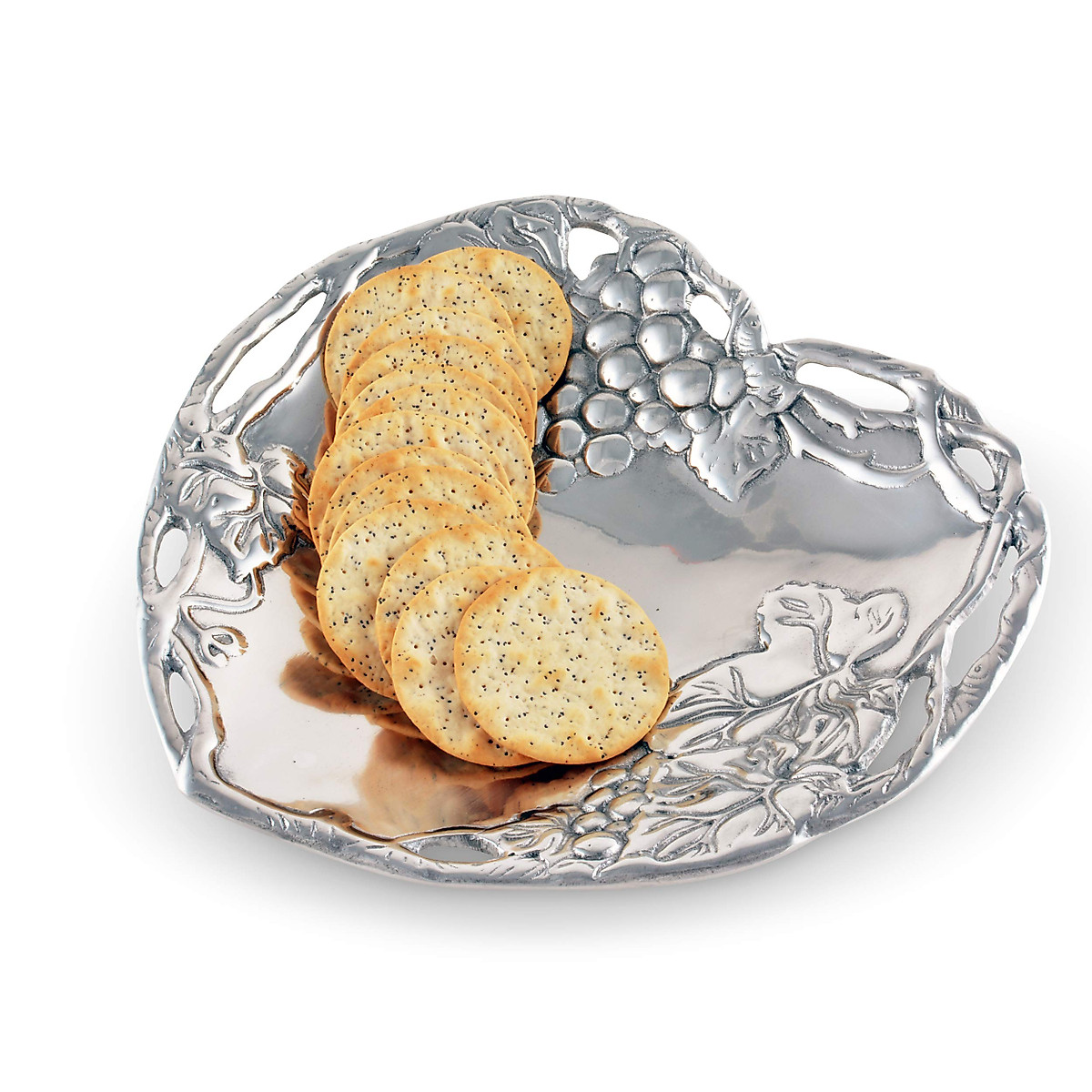 Arthur Court Aluminum Grape Heart Coupe Tray, 9.5 x 10 inch - Romantic Sand-Cast Design, Ideal for Mother's Day or Anniversary