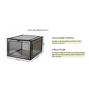 JECCICHY 10 Pack Black Shoe Storage Boxes Stackable, Plastic Shoe Boxes with Lids, Sneaker Storage, Transparent, Thick Hard, Drop Front Door, Within US Size 13, Size: 13.54”x10.63”x7.48”