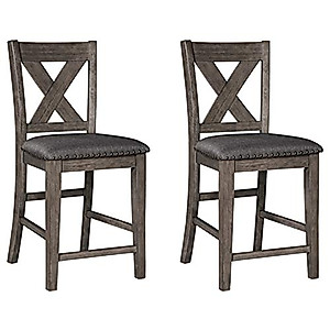 Signature Design by Ashley Caitbrook Counter Height Dining Room Table, Gray & Design by Ashley Caitbrook Upholstered Barstool, 2 Count