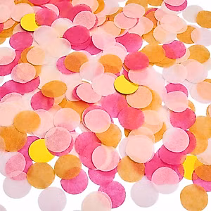 Hot Pink Orange and Gold Tissue Confetti Dots Table Decoration for Birthday Graduation Wedding Toss Groovy Fall Autumn Party, 1 inch in Diameter, 100 grams