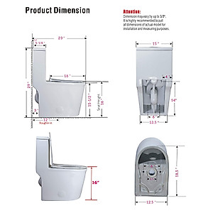 WinZo WZ5069 Small Modern One Piece Toilet Dual Flush 12" Rough in 23-in Depth Short for Compact Tiny Bathroom Powder Room White