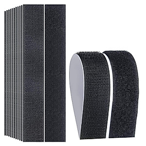 Hook Loop Strips with Adhesive - Melsan Industrial Strength Sticky Back Fasteners Hook and Loop Tape for Mounting, Hanging, or Organizing Items Indoors or Outdoors | Black, 12 Pairs 1x7 Inch