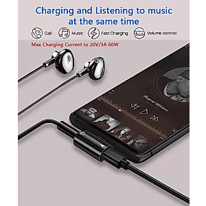 Samsung Galaxy S23+ Headphone Adapter, 2 in 1 USB C to 3.5mm Headphone Adapter with Safe 60W PD Fast Charging Compatible with Google Pixel 7/6/5, iPhone 15/15Pro, Galaxy S23/S2/Note 20