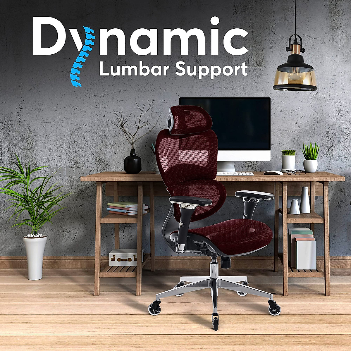 Oline ErgoPro Ergonomic Office Chair - Rolling Desk Chair with 4D Adjustable Armrest, 3D Lumbar Support and Blade Wheels - Mesh Computer Chair, Gaming Chairs, Executive Swivel Chair (Burgundy Red)