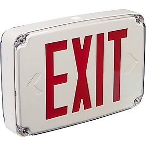 Morris Products Cold Weather, Wet Location LED Exit Sign – Emergency Battery Backup Exit Signage – Red with White Housing – Compact, Low-Profile Design – Dual Voltage, Fully Automatic