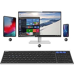 Arteck HB193 Universal Bluetooth Keyboard Multi-Device Stainless Steel Full Size Wireless Keyboard for Windows, iOS, Android, Computer Desktop Laptop Surface Tablet Smartphone Rechargeable Battery