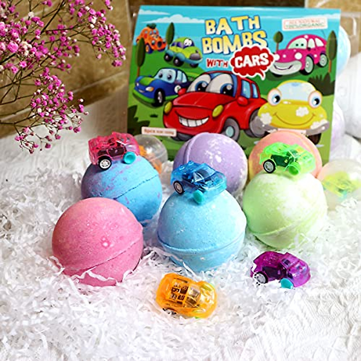 CF Natural Daily Cars Bath Bomb Gift Set with Pull-Back Cars Inside, 6 Pack 7oz Huge Bath Bombs for Kids, Organic Rich Foam and Strong Fizzie Bath Bombs for Chrildren…