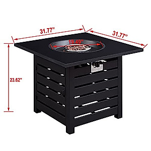 Outdoor Patio Fire Pit Table, 40,000 BTU Square Metal Propane Gas Firepit with Tabletop and Lava Rock for Outside Garden Backyard Deck Patio, 31.77 Inch Black