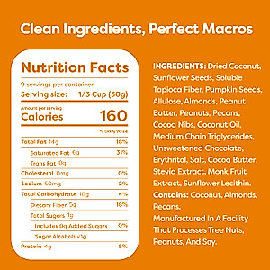 Kiss My Keto Granola Cereal – Peanut Butter Chocolate Keto Granola Low Carb Cereal (2g-Net) Low Sugar Granola (1g) – Grain Free Granola Keto Cereal, Gluten Free Granola – Keto Nut Granola for Yogurt 2pk