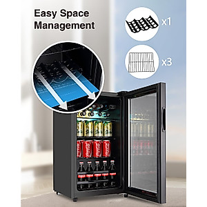 EUASOO FLB-60 Refrigerator Cooler-120 Can Freestanding Beverage Cooler with Glass Door-Small Drink Dispenser Machine for Office or Bar with Adjustable Removable Shelves, Black