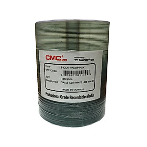 100 CMC Pro - Powered by TY Valueline 48X CDR (CD-R) 80min 700MB White Inkjet Hub Printable