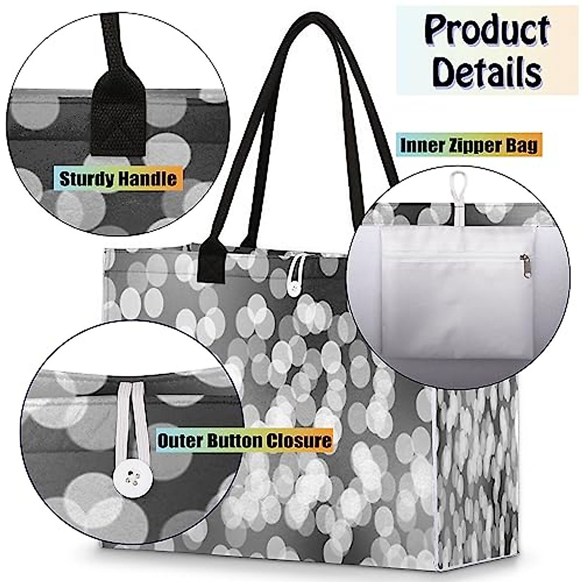 Mularoka Grey Gray Circles Large Tote Bag Shoulder Bag For Women Teachers Nurses Work Shopping Travel Handbag Purse