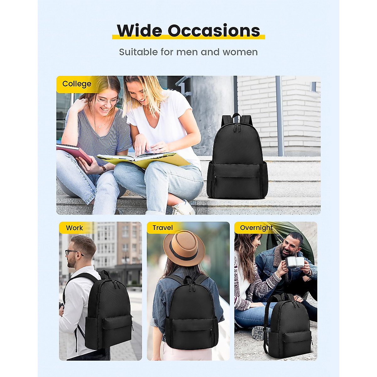 Vorspack Black Backpack College Backpack for Travel Work for Men and Women