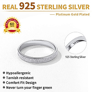 ChicSilver 925 Sterling Silver Sandblast Finish Rings Classic Simple Tarnish Resistant Comfort Fit Wedding Band 3mm Ring Size 10