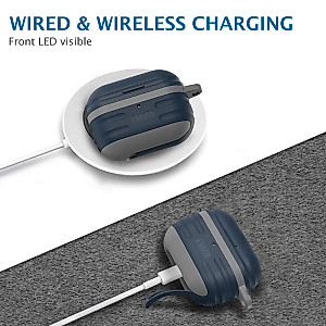 KMMIN Waterproof Case for AirPods Pro 1st & 2nd Generation, Premium Silicone Protective Case for AirPods Pro, Wireless Charging, Shockproof, Carabiner, LED Light Visible