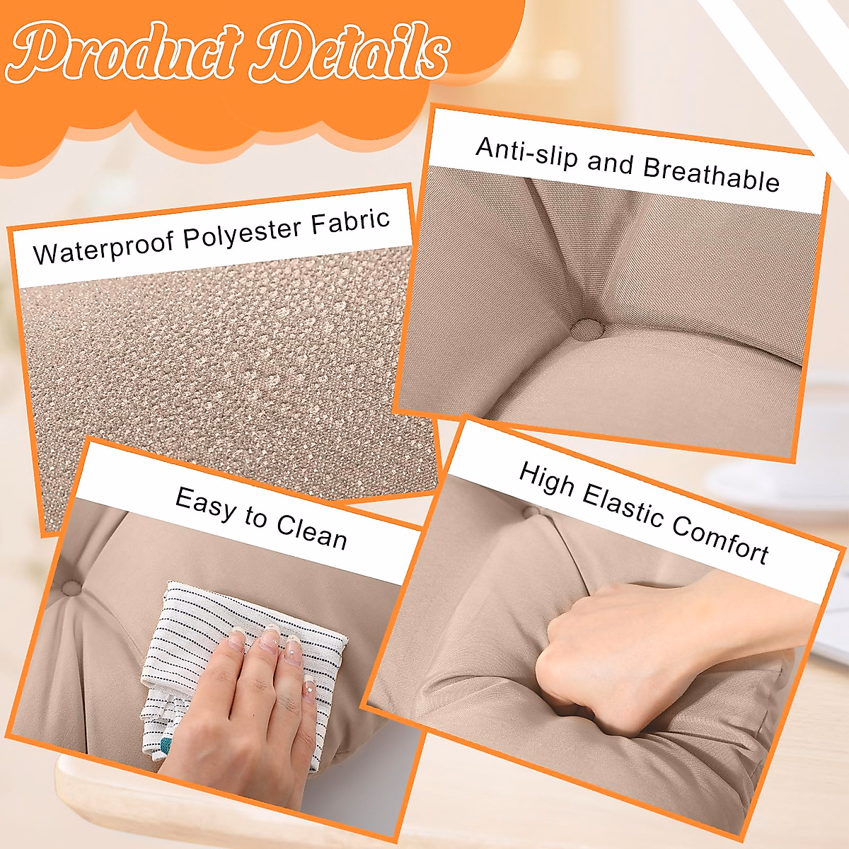 Thyle Outdoor Chair Cushions Set of 6 Waterproof Sun Protection Square Tufted Overstuffed Patio Furniture Seat Cushion for Patio Funiture Dining Indoor 19" x 19"(Khaki)