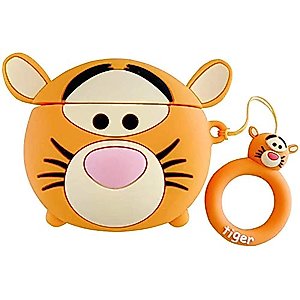 Cute AirPod Case Cover for Apple AirPods 1 2 with Loop Soft Silicone Winnie The Pooh Tigger Orange Tiger 3D Cartoon Cute Lovely Chic Adorable Kids Girls Boys Son Daughter