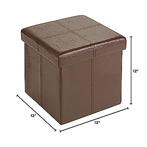 Fresh Home Elements FHE 12” Folding Storage Ottoman Cube, 12 x 12 x 12, Brown Vegan Faux Leather, Easy Transformation for Extra Storage, Seating, and Foot Rest, Family, Guests, Decluttering