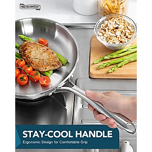 MICHELANGELO Stainless Steel Frying Pan Set, 8" / 9.5" / 11" Cooking Pans, Triply Base Stainless Steel Pan Set with Ergonomic Handle, Induction Compatible