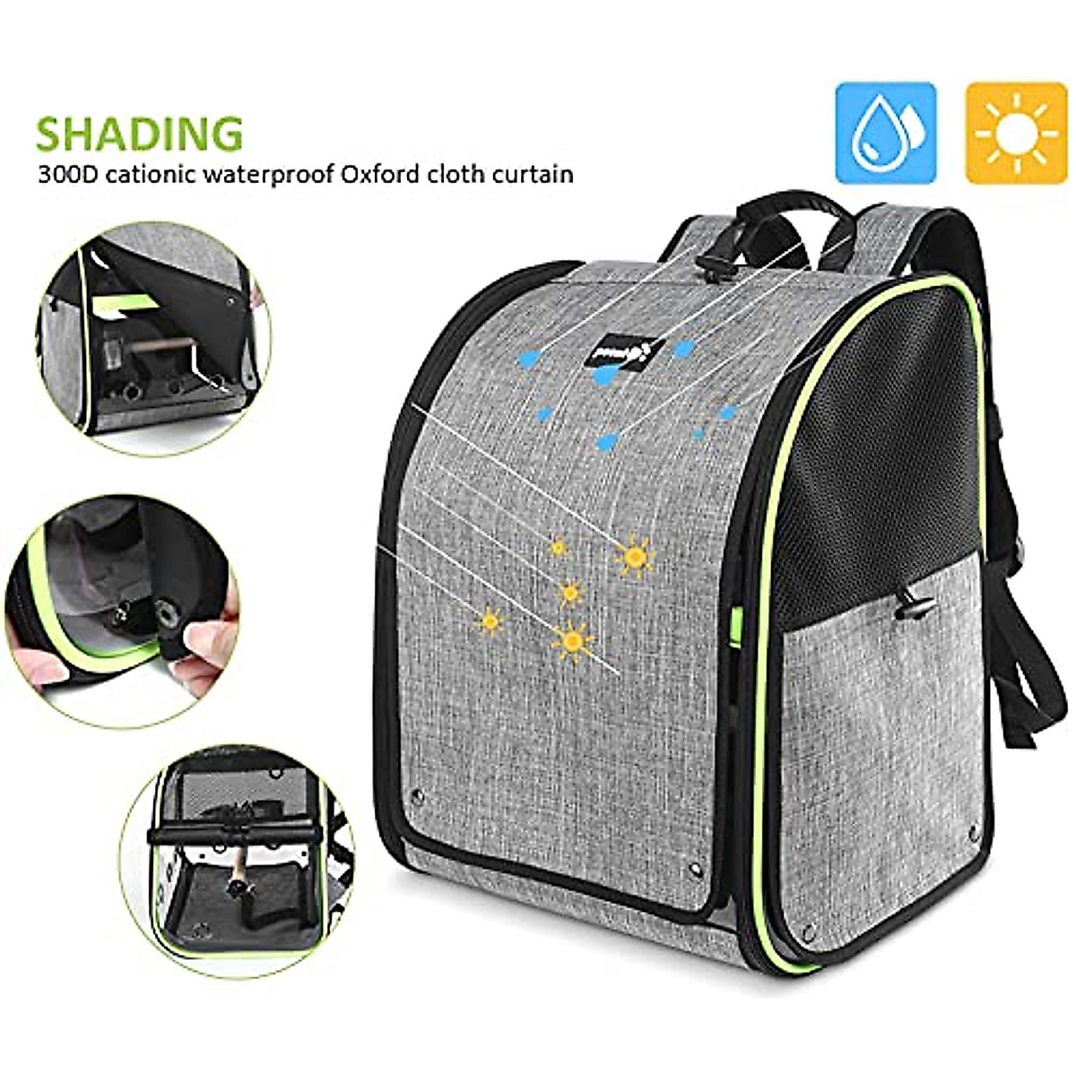 Pecute Bird Carrier Backpack, Parrots Bird Backpack with Visible Window, Adjustable Height Standing Perch, Feeding Cans, Waterproof Pads, Lightweight Foldable Birds Travel Cage for Hiking Camping