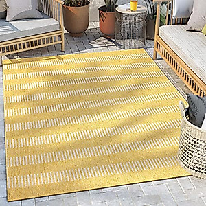 Well Woven Medusa Stria 7'10" x 9'10" Yellow Stripes Indoor/Outdoor Flat-Weave Area Rug