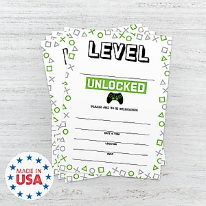 Canopy Street Level Up Gamer Birthday Party Invitations / 25 Fill In The Blank Video Game Themed Party Invites With Envelopes / 5" x 7" Player Event Invitation