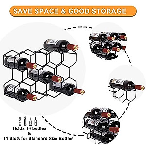 Set of 3 Countertop Wine Rack, 14 Bottle Wine Holder for Wine Storage, Freestanding Metal Wine Rack Honeycomb, Easy to Assembly, 3 Tier Tabletop Wine Holder for Cabinet, Pantry, Kitchen Bar(Black)