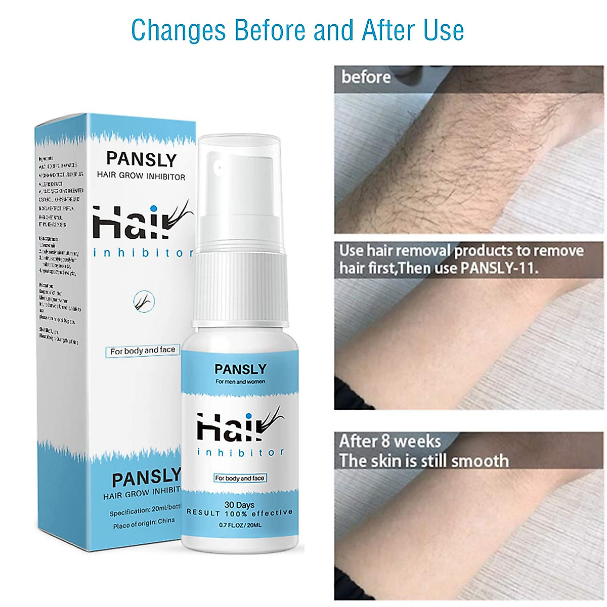 Hair Growth Inhibitor Spray - Permanent Hair Removal for Underarm, Arm, Leg, Bikini Areas for Women and Men, 20ML