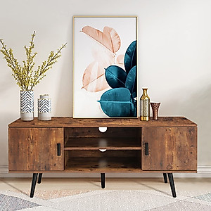 Iwell Mid Century TV Stand & Large Storage Cabinet with 2 Drawers & 2 Shelf Set, Sideboard Cupboard with Double Door, Boho Cocktail Table for Living Room, Bedroom, Kitchen, Home Office, Rustic