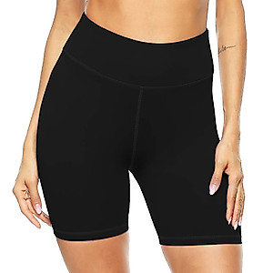 PERSIT Women's High Waist Print Workout Yoga Shorts with 2 Hidden Pockets, Non See-Through Tummy Control Athletic Shorts Black