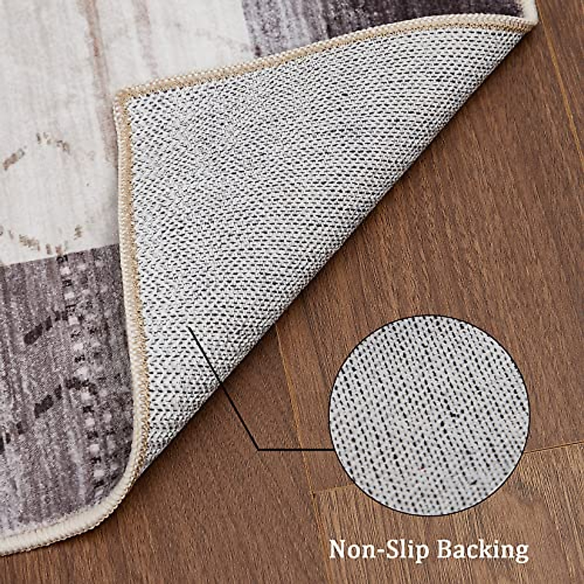 RUGSREAL Modern Geometric Indoor Area Rug Stain Resistant Washable Rug Anti Slip Low Profile Pile Bordered Area Rug Contemporary Rug for Living Room Bedroom Kids Room, 4' x 6' Taupe