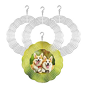 4 Pack 10 Inch Sublimation Wind Spinner Blanks, 3D Aluminum Wind Powered Kinetic Sculpture, Spinner Suspension Trim for Yards & Gardens（Round）