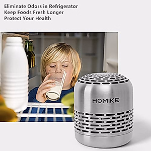 HOMIKE Refrigerator Deodorizer, Odor Eliminator,Last up to 10 Years for Car,Closet,Shoes Cabinet,Fridge and Freezer,Outperforms Baking Soda and Activated Carbon(Stainless Steel)