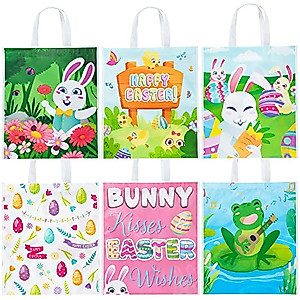 JOYIN 12 Pcs Easter Tote Bags, 17"x15" Canvas Creamed Tone Gift Kraft Treat Goodie Reusable Grocery Bags and Basket with Handles for Easter Egg Hunt Party Favors