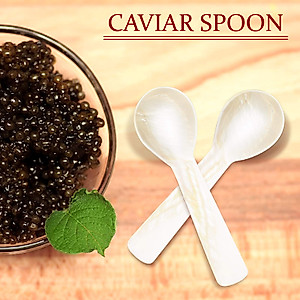 Caviar Spoons Mother of Pearl MOP Caviar Spoons with Hand Craft W Round Handle for Caviar, Egg, Ice Cream, Salt, Coffee Serving, Restaurant Serving Set (6 Pieces, 2.75 Inch)