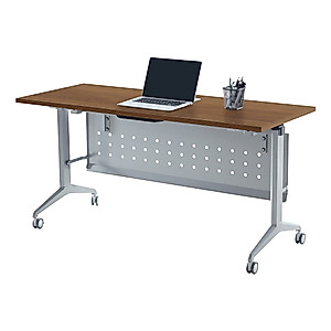 WorkPro® AnyPlace Flip-Top Nesting Training Table With Modesty Panel, 60"W x 29-1/2"H x 24"D, Walnut/Silver