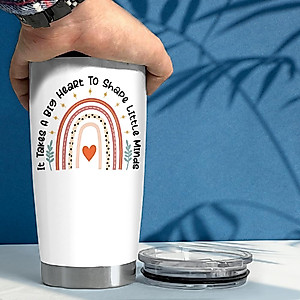 SANDJEST Teacher Tumbler - It Takes Big Heart to Shape Little Minds Travel Coffee Mug Appreciation Gift for Teachers - 20oz Insulated Stainless Steel Tumblers Birthday, Christmas, Back To School Gifts