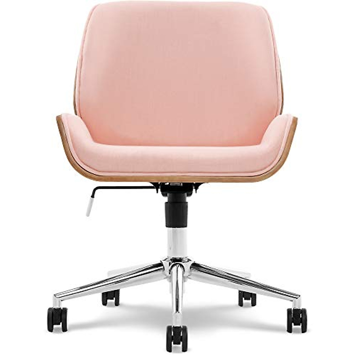 Elle Decor Ophelia Low-Back Task Modern Bentwood Home Office Armless Desk Chairs in Chrome Finish, French Pink 22.75D x 22W x 44H in