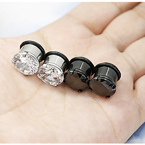 JOERICA 2 Pairs Stainless Steel Ear Gauges CZ Plugs Tunnel Ear Expander Stretcher Piercing 1/2''(12MM)