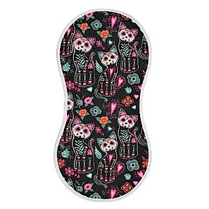 vvfelixl Baby Burp Cloths Cat Skeleton Sugar Skull Baby Newborn Cotton Burping Cloths Set Baby Washcloths 4 Pack Black
