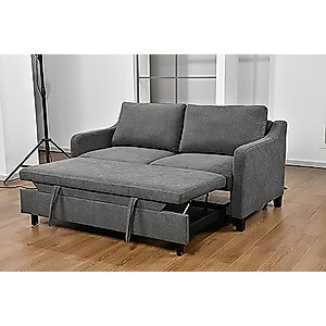 ERYE Modern Convertible Futon Sofa Bed, Adjustable Functional Loveseat Compact Foldable Love Seat,Comfy Sleeper Daybed 3 in1 Recliner Sofa & Couch for Small SpaceDark Gray Queen Size with 2 Pillows