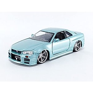 Jada Toys Fast & Furious 1:24 Brian's 2002 Nissan Skyline GT-R R34 Blue Green Die-cast Car, Toys for Kids and Adults