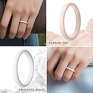 ThunderFit Silicone Womenís Band Rings, Thin Stackable 2.5mm Width - 1.8mm Thick (AW-Pink Sand, AW-Black, AW-White, AW-Fog, AW-Stone - Size 6.5-7 (17.3mm))