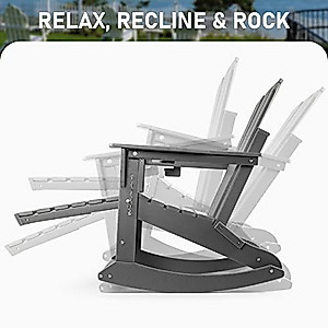 FUNBERRY Patio Rocking Chair Set of 2,Porch Rocker,Rocking Adirondack Chair,Folding Adirondack Chairs with Ottoman,All Weather Rocking Chair,Plastic Rocking Chair,350 lbs