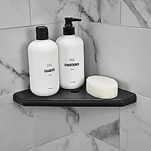 Questech Décor 8 Inch Corner Shower Shelf and 5 Inch Shower Caddy Foot Rest, Geo Flatback Wall Mounted Bathroom Shower Organizer, Graphite Black