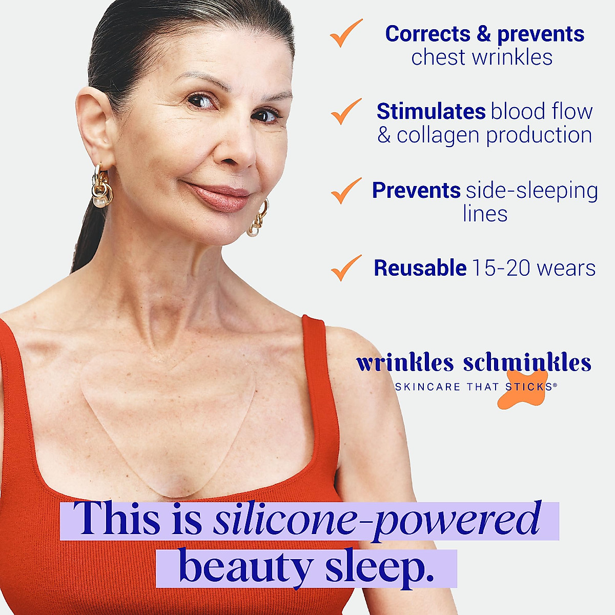 Wrinkles Schminkles Chest Wrinkle Patch - Reusable Silicone Smoothing Pads for Cleavage & Body, Reduce Wrinkles & Stretch Marks, Sensitive Formulated, Secret to Radiant Skin (1 Pack)